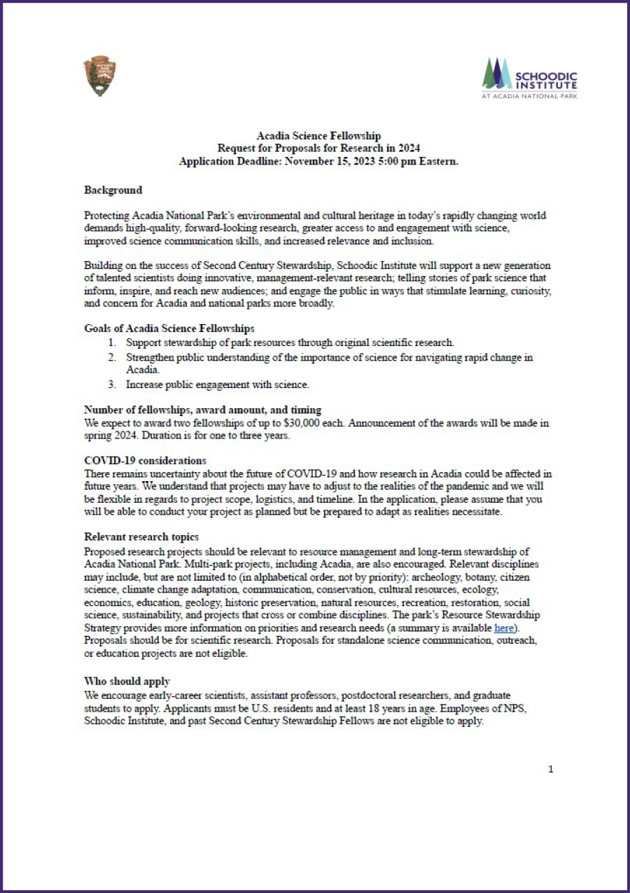 Acadia Science Fellowship Request for Proposals for Research 2025 ...